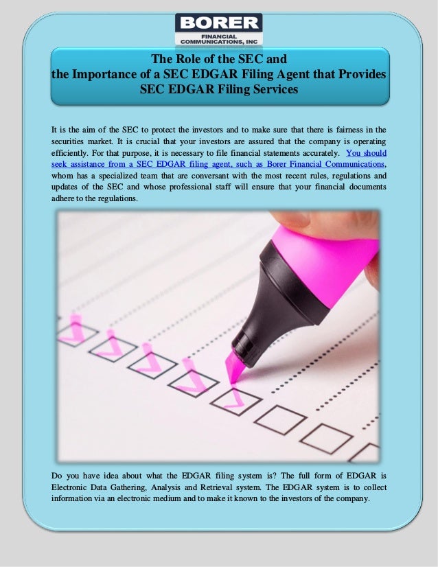 The Role of the SEC and the Importance of a SEC EDGAR Filing Agent that ...