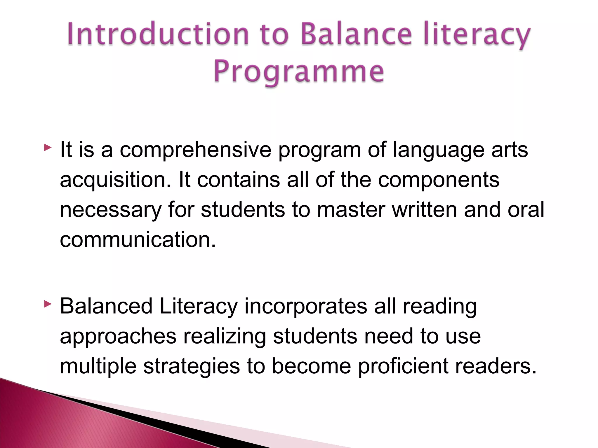 The Role of the Teacher in Balanced Literacy | PPT