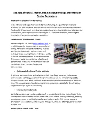 The Role of Vertical Probe Cards in Revolutionizing Semiconductor ...
