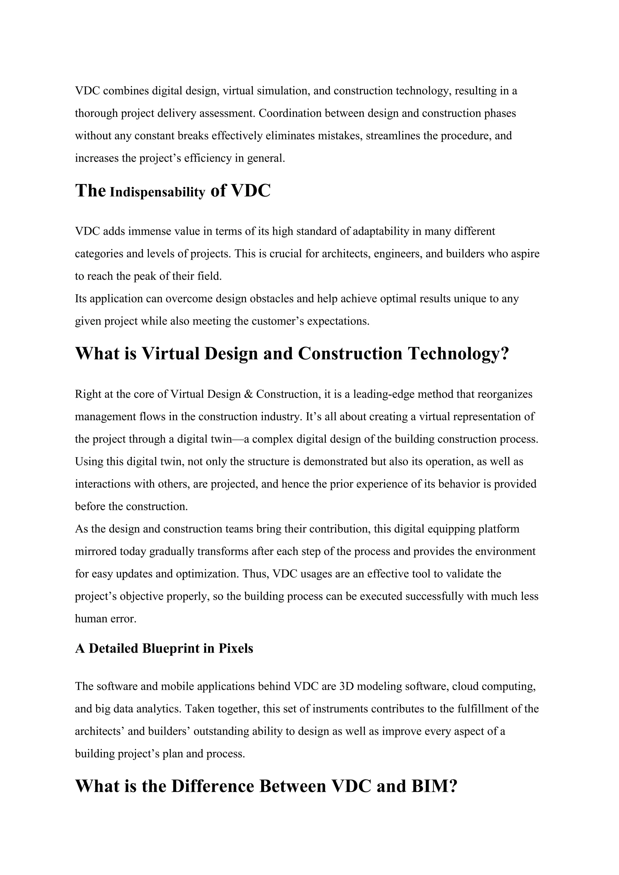 The Role of Virtual Design and Construction in Modern Architecture | PDF