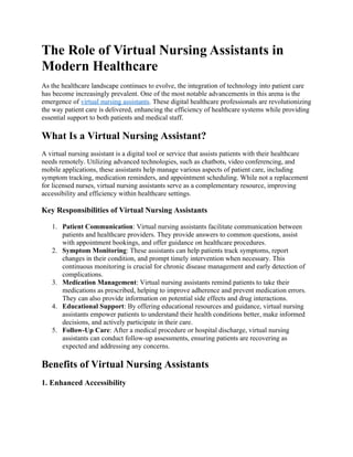 The Role of Virtual Nursing Assistants in Modern Healthcare | DOCX ...