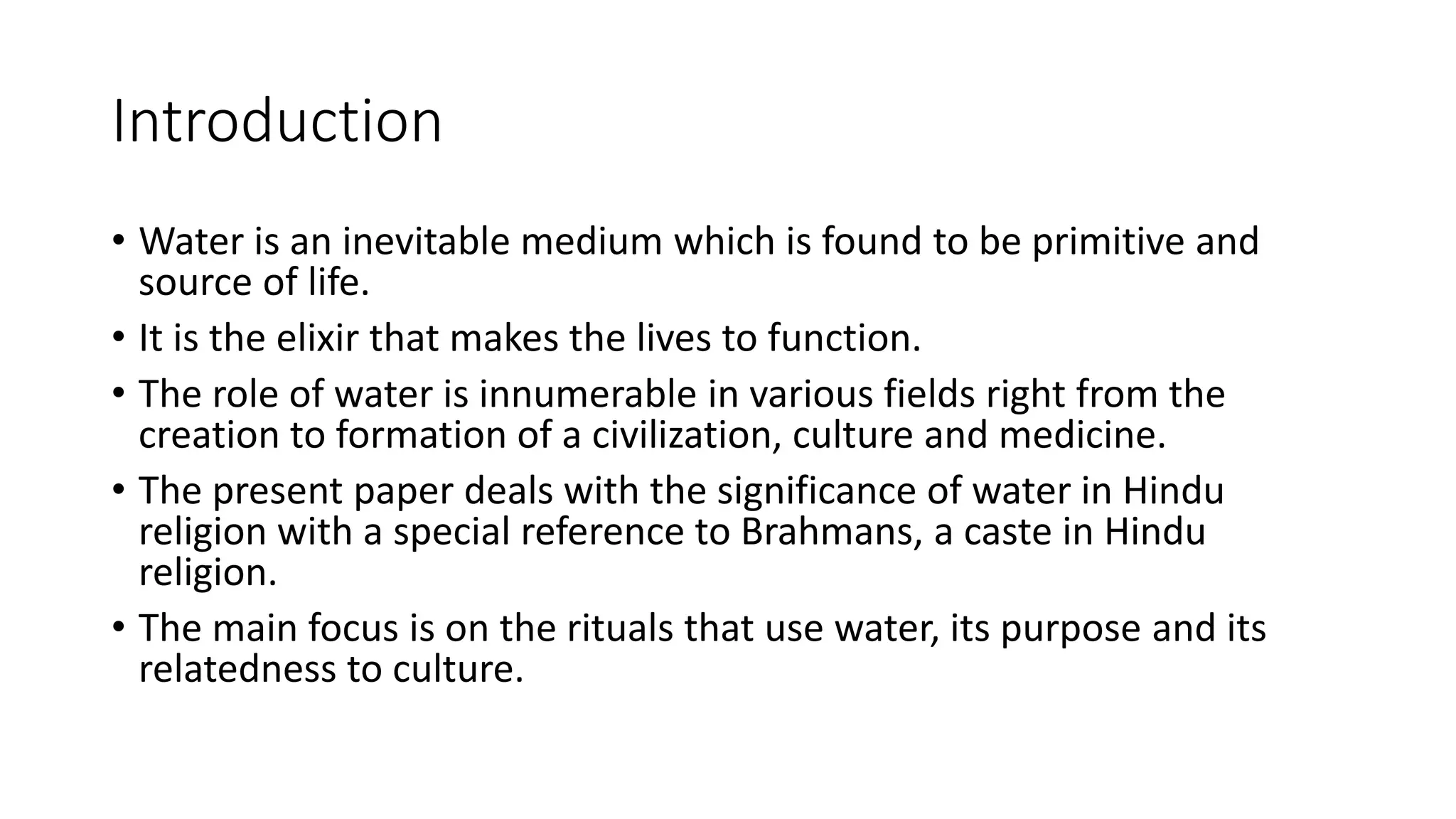 The role of water in the Hindu religion and culture | PPTX