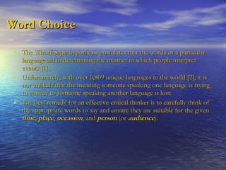 The Roles Of Language In The Context Of Critical Thinking | PPT