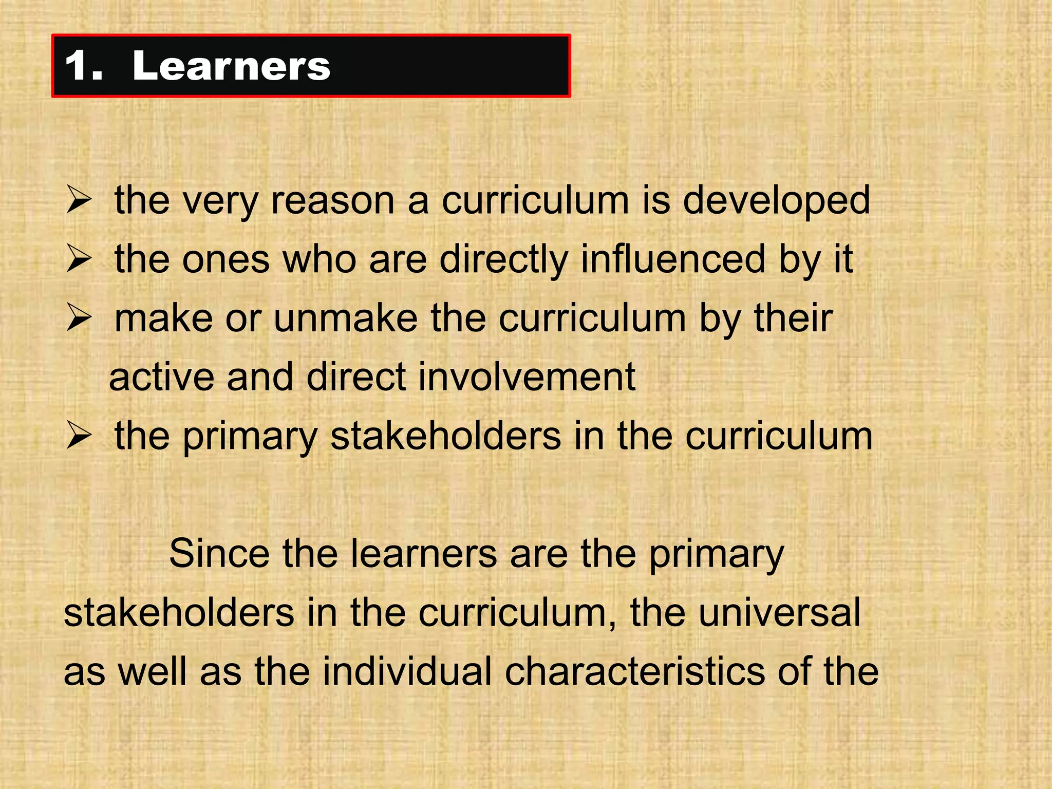 The roles of stakeholders in curriculum implementation | PPTX