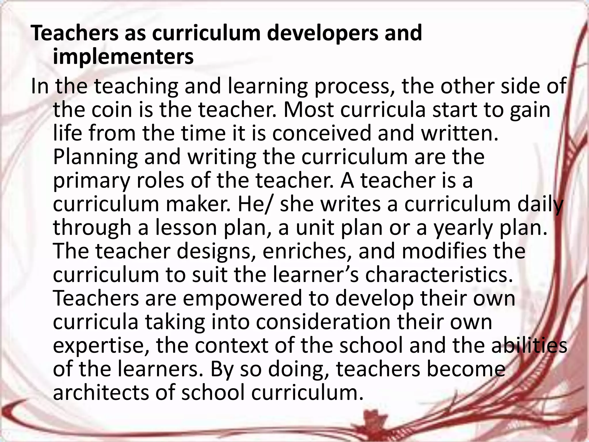 The roles of stakeholders in curriculum implementation | PPTX