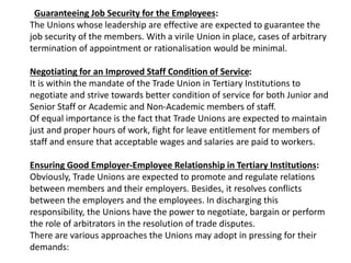 The roles of trade unions in tertiary institutions | PPTX