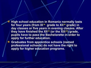 The romanian educational system | PPT | Professional School ...