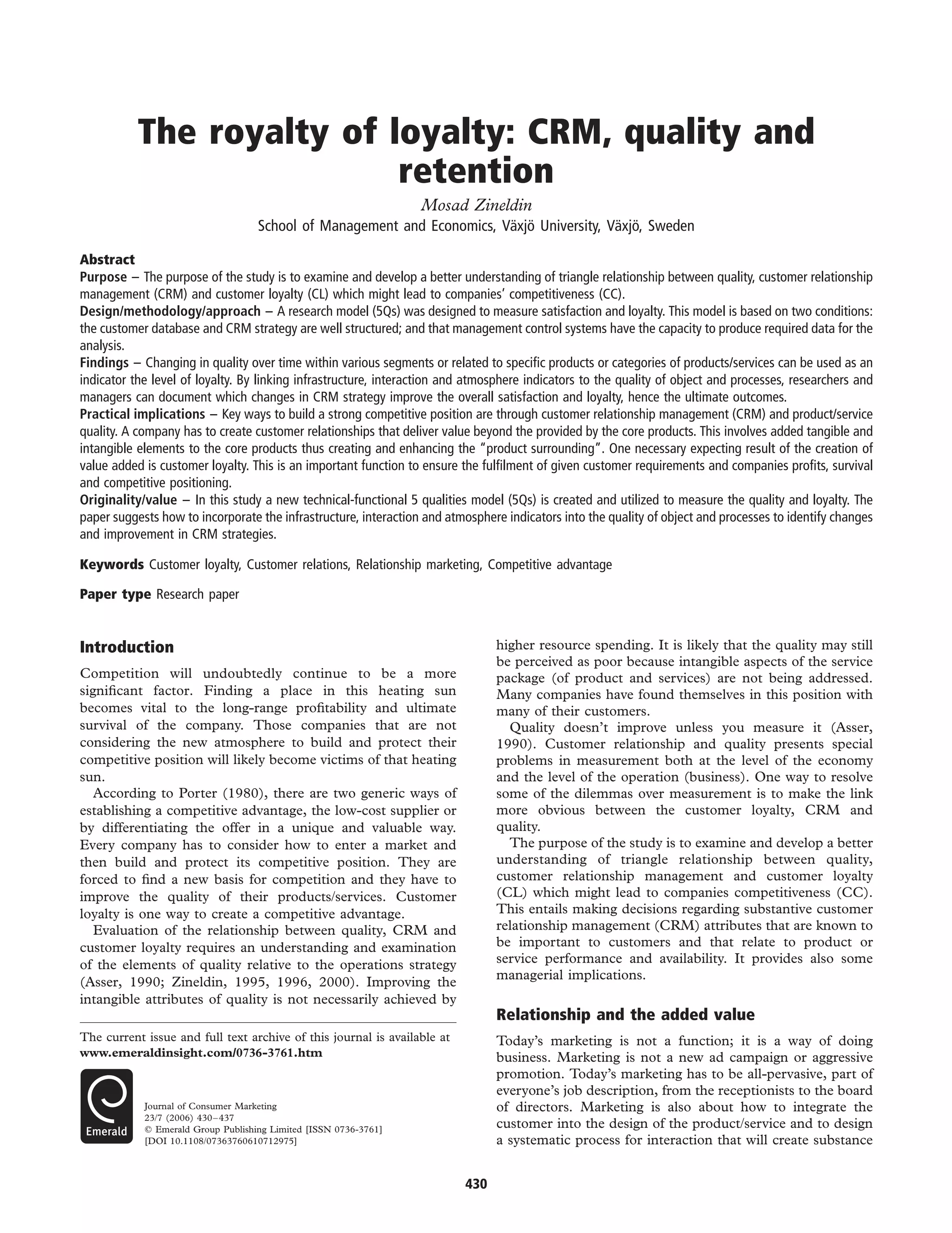 The Royalty Of Loyalty Crm, Quality And Retention | PDF
