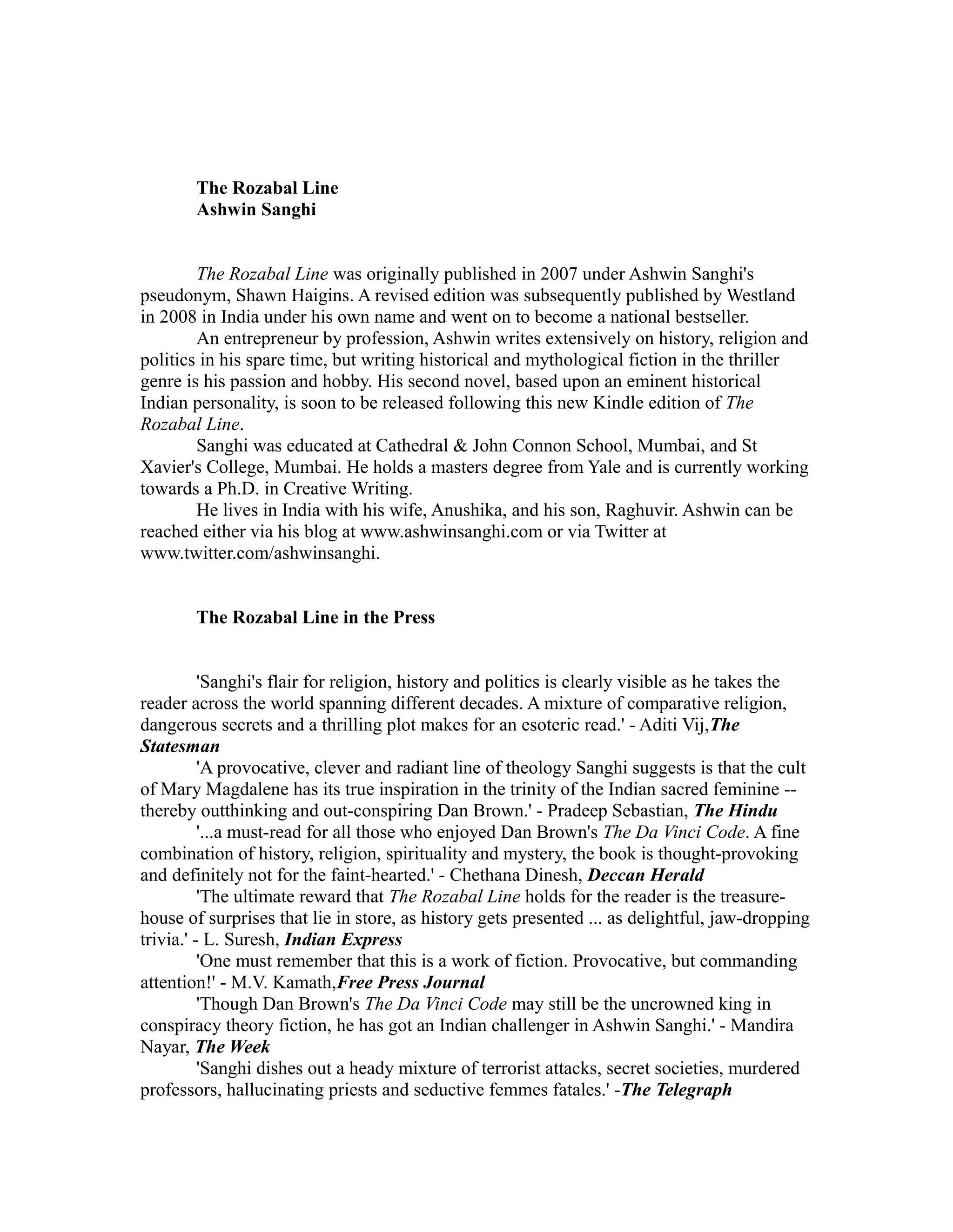 The rozabal line ashwin sanghi | RTF