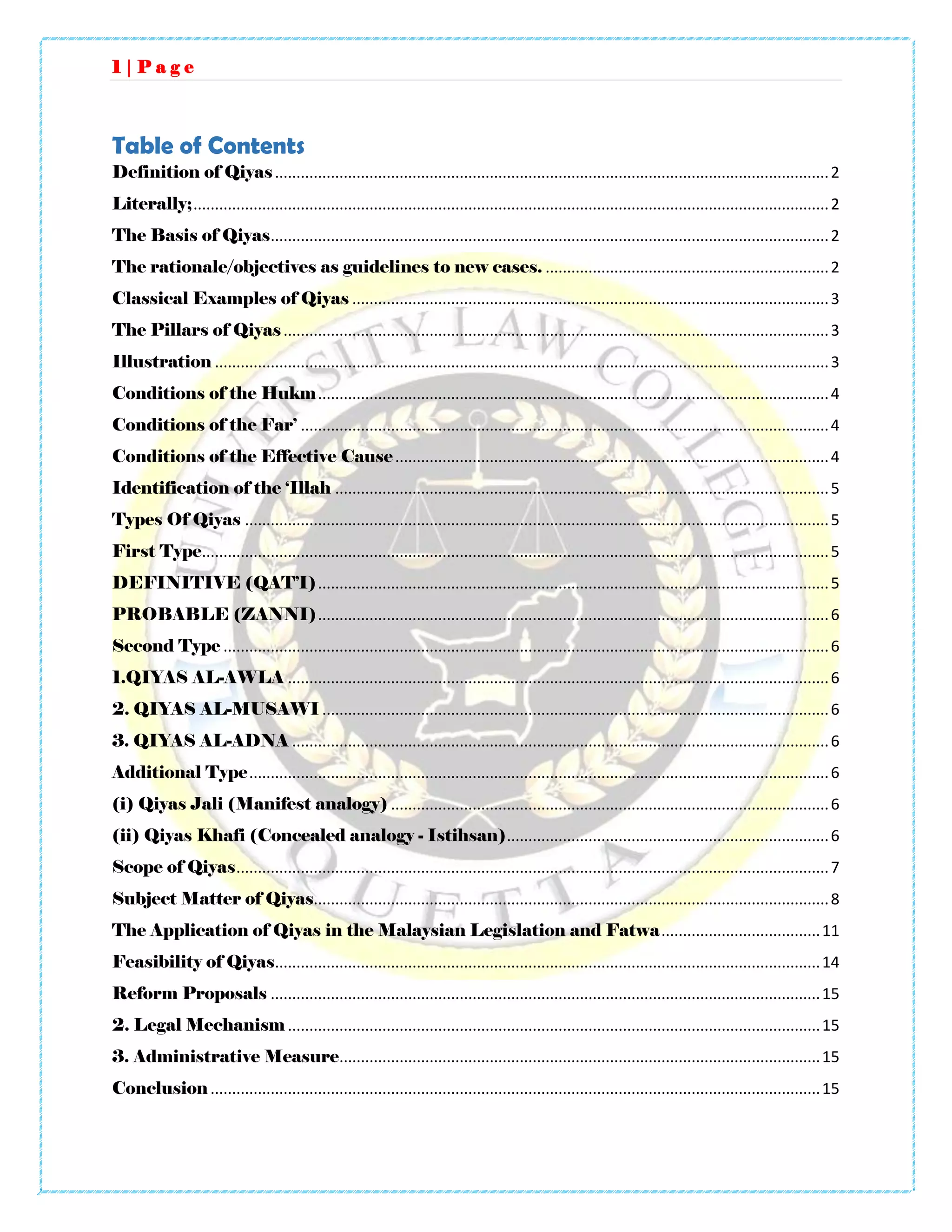 The rule of qiyas its meaning, justification, types, scope, application ...