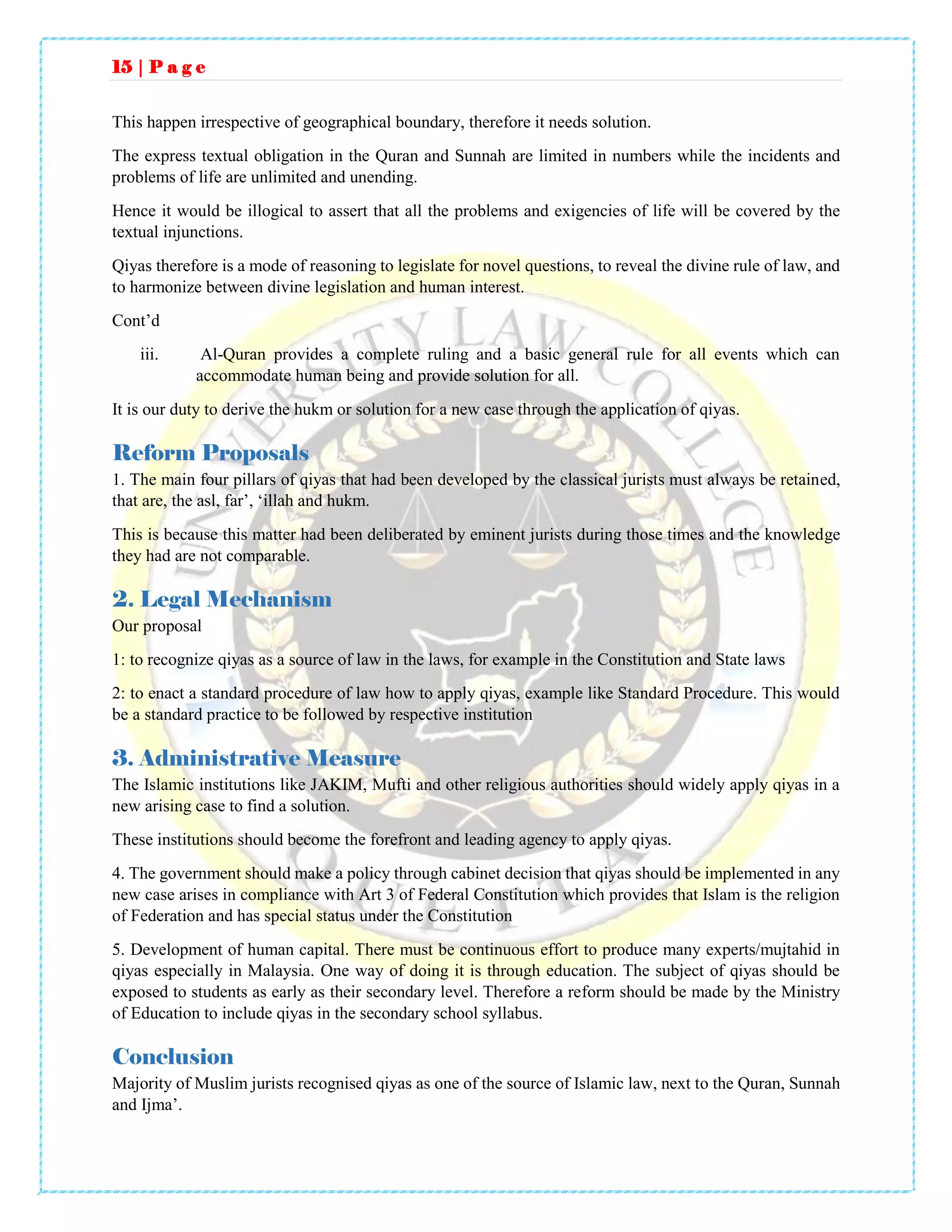 The rule of qiyas its meaning, justification, types, scope, application ...