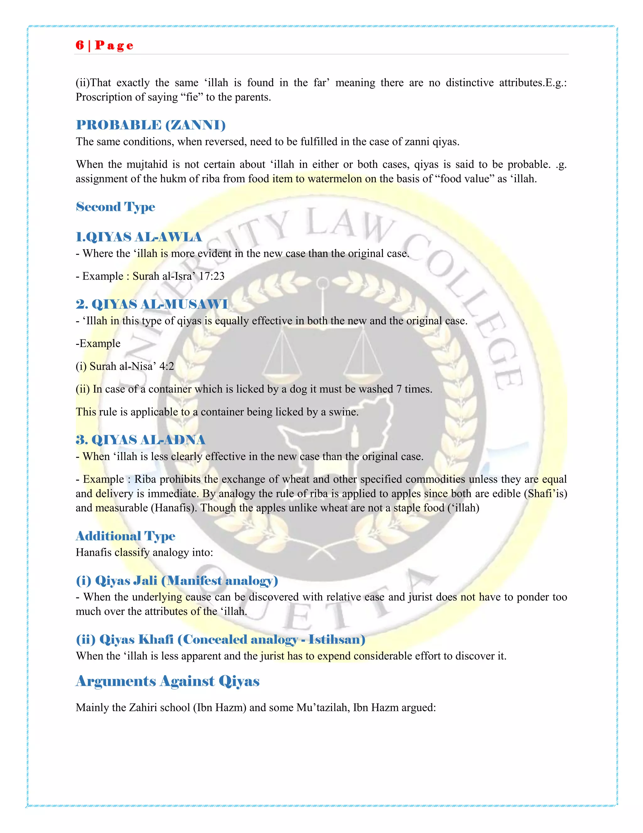 The rule of qiyas its meaning, justification, types, scope, application ...