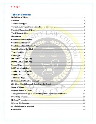The rule of qiyas its meaning, justification, types, scope, application ...