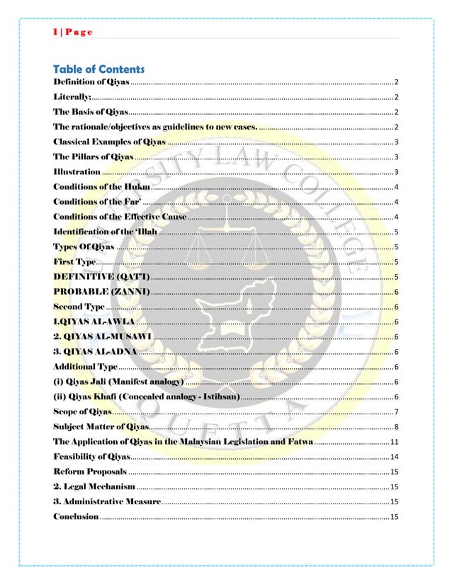 The rule of qiyas its meaning, justification, types, scope, application ...
