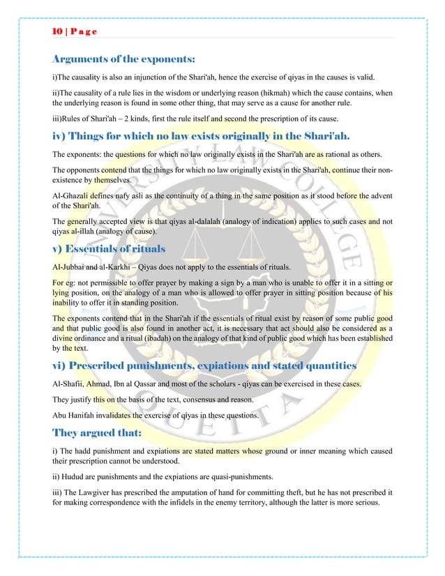 The rule of qiyas its meaning, justification, types, scope, application ...