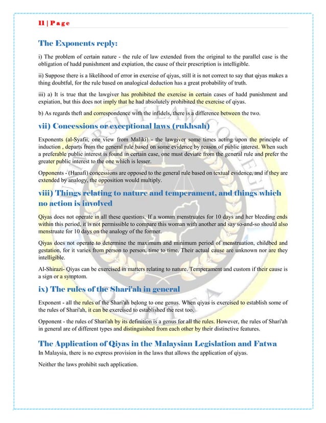 The rule of qiyas its meaning, justification, types, scope, application ...