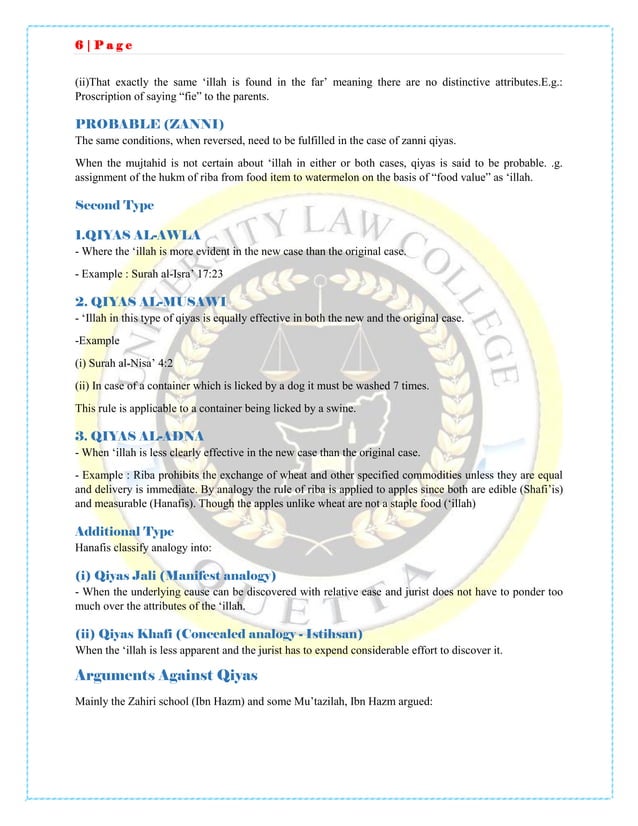 The rule of qiyas its meaning, justification, types, scope, application ...
