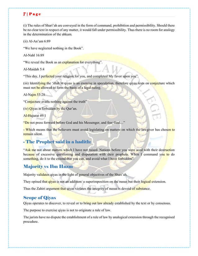 The rule of qiyas its meaning, justification, types, scope, application ...