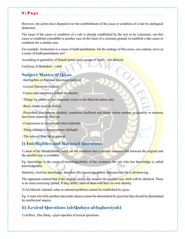 The rule of qiyas its meaning, justification, types, scope, application ...
