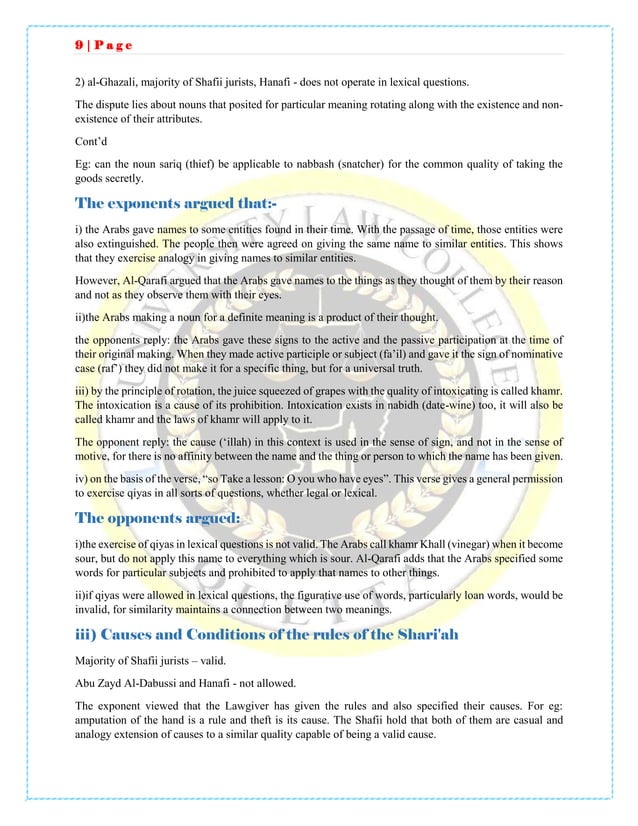 The rule of qiyas its meaning, justification, types, scope, application ...