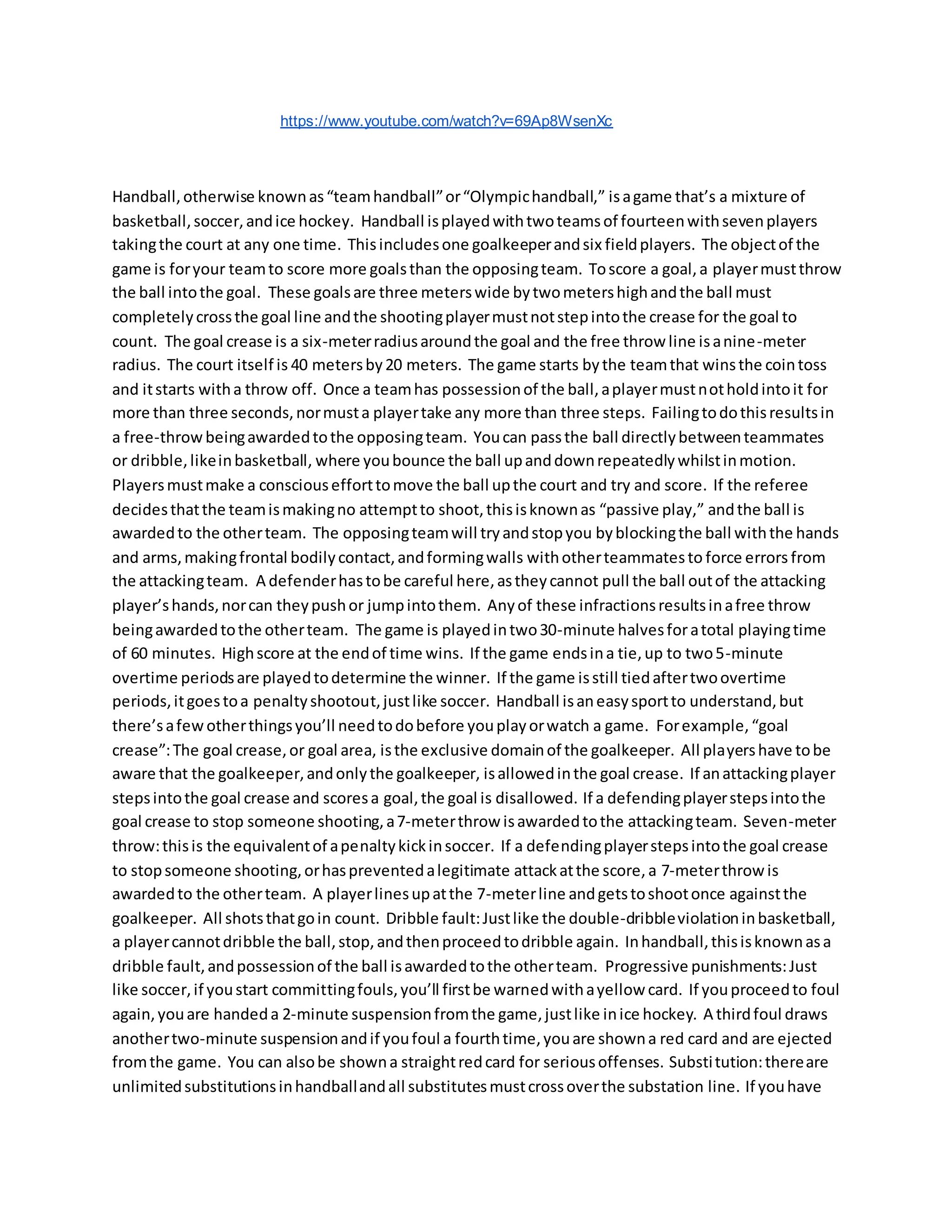 The Rules of Handball Explained | DOCX