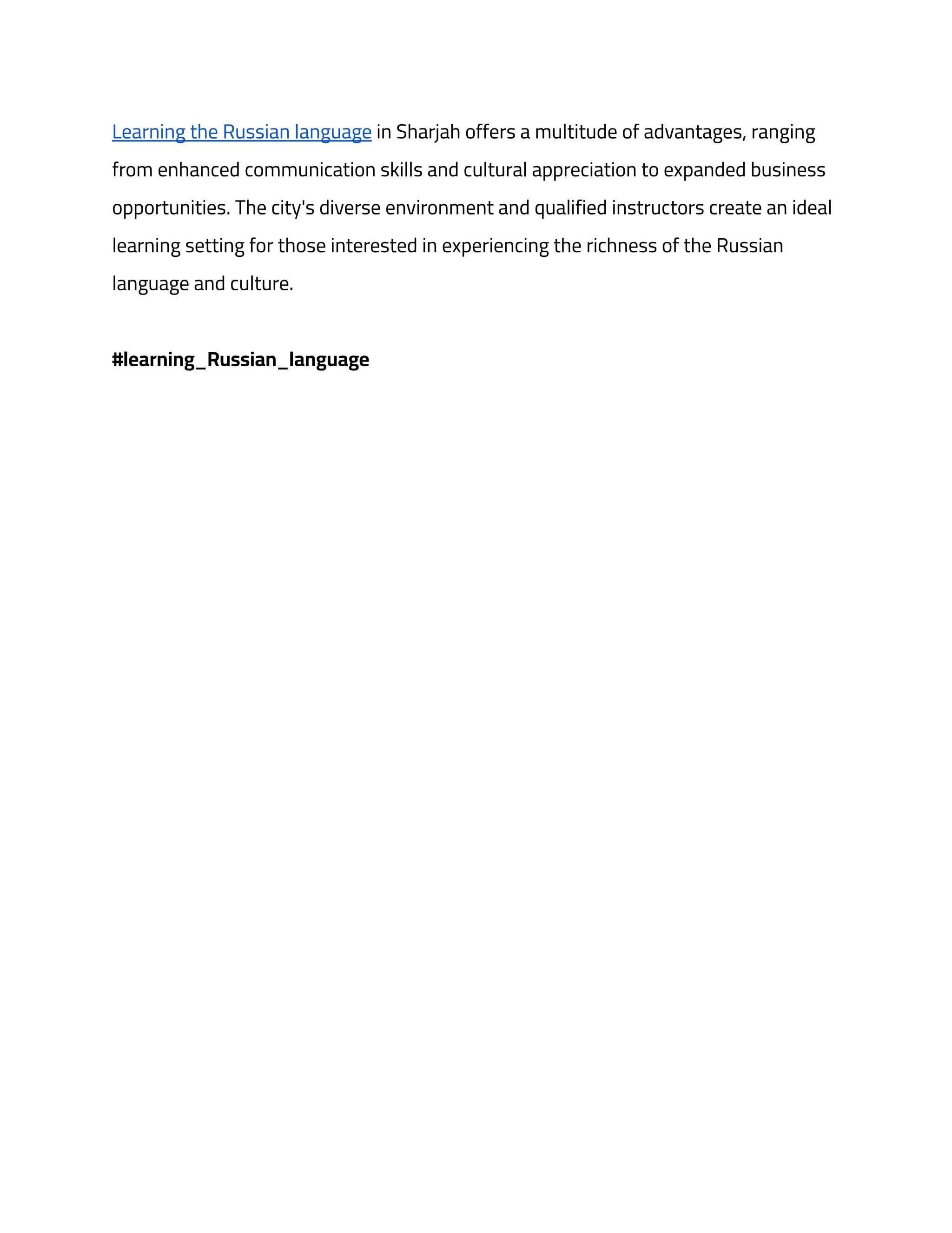 The Russian Language Learning Opportunities In Sharjah Pdf