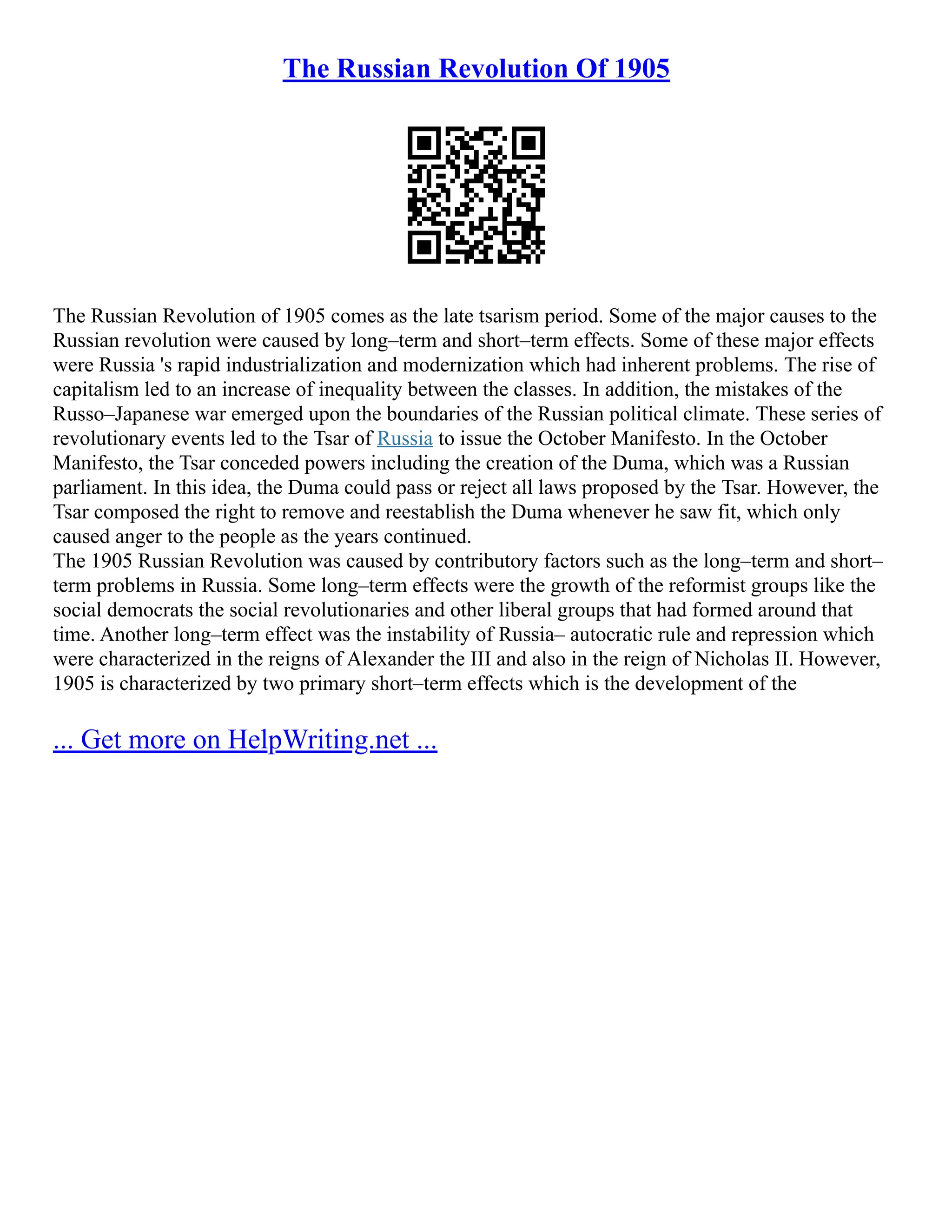 The Russian Revolution Of 1905 | PDF