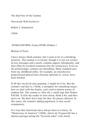 The Sad Fate of the CommaNewsweek Web ExclusiveRobert J. Sam.docx