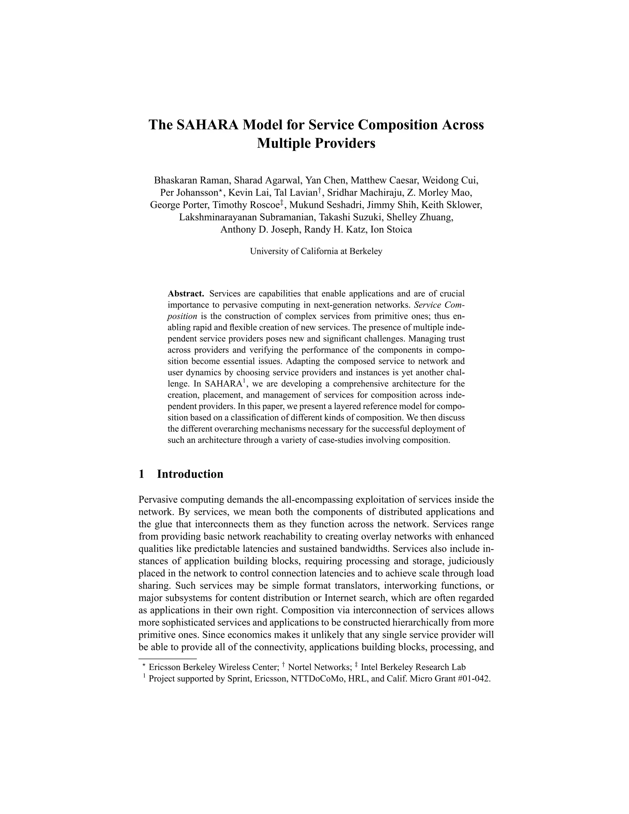 The SAHARA Model for Service Composition Across Multiple Providers (2002) | PDF