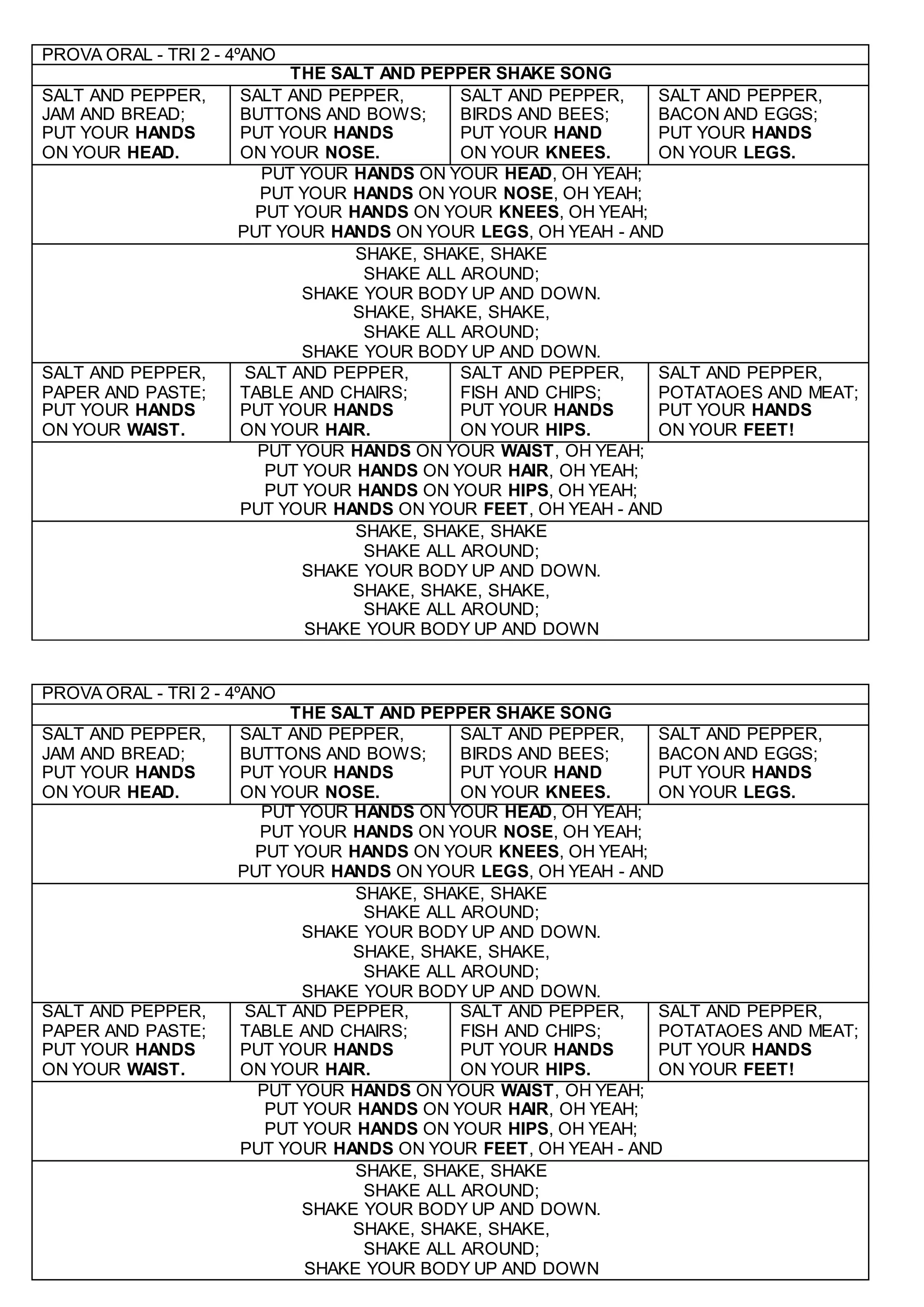The salt and pepper shake song | DOCX