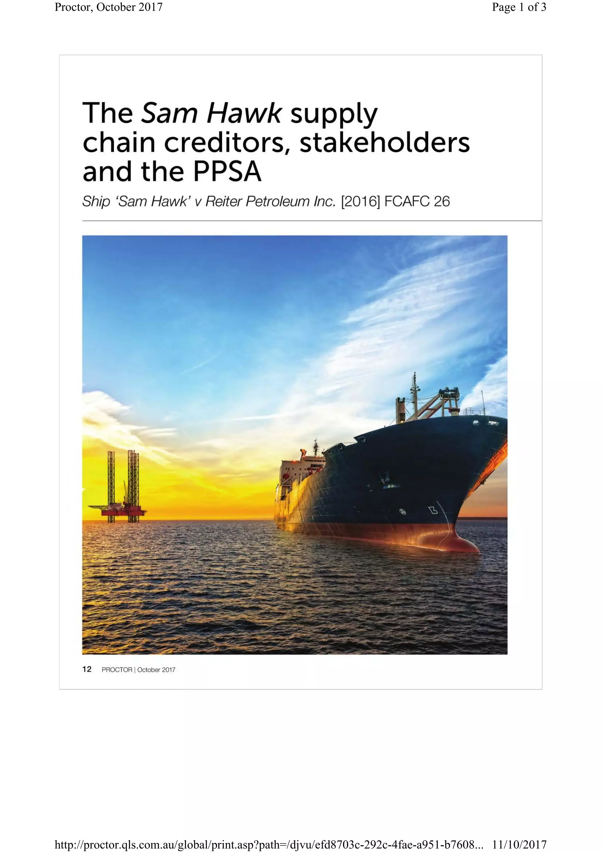 The Sam Hawk, supply chain creditors, stakeholders and the PPSA | PDF