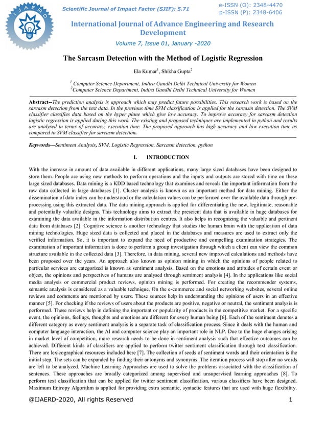 The sarcasm detection with the method of logistic regression | PDF