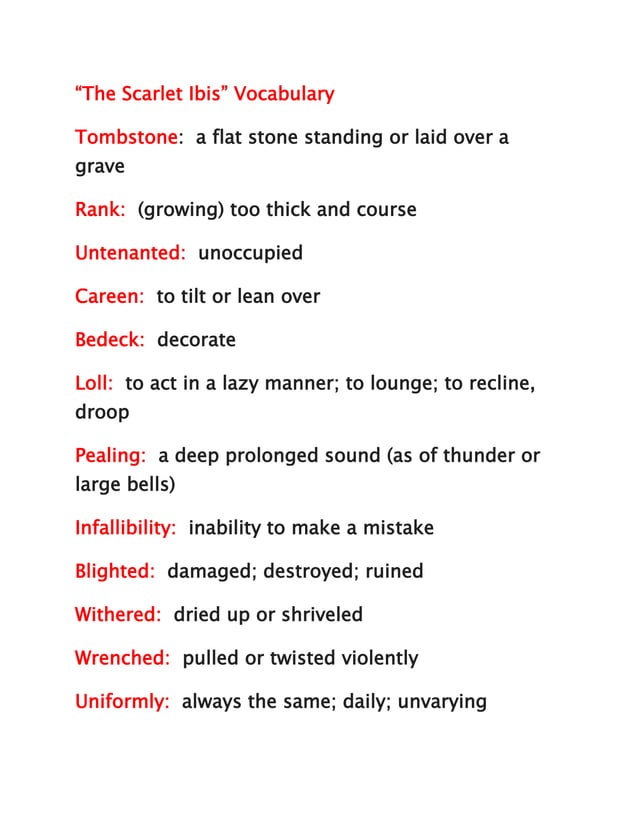 The scarlet ibis vocabulary | DOCX