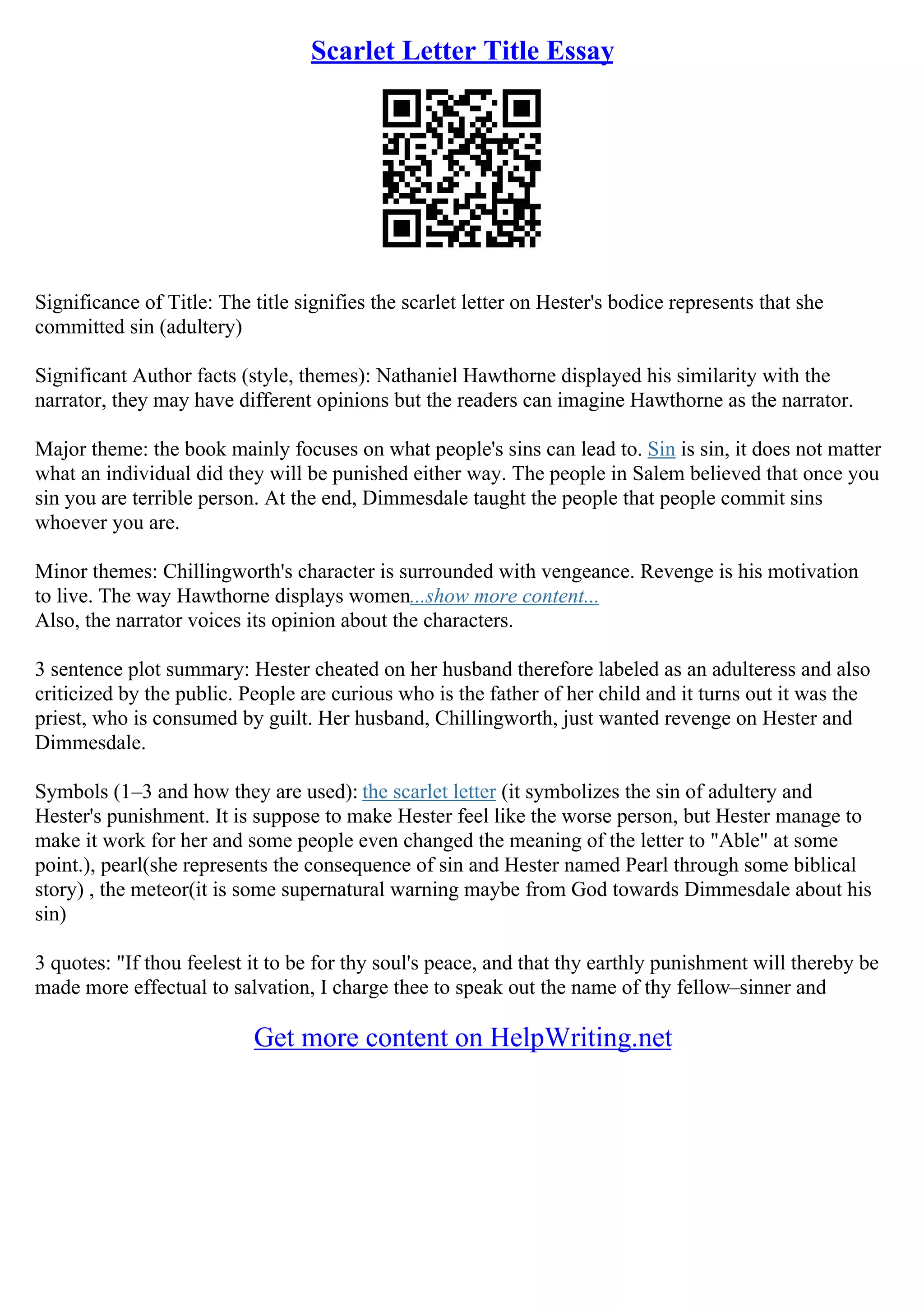 The Scarlet Letter Essay Topics | PDF