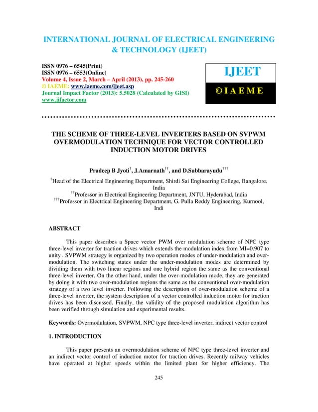 The Scheme Of Three Level Inverters Based On Svpwm Overmodulation Technique Pdf