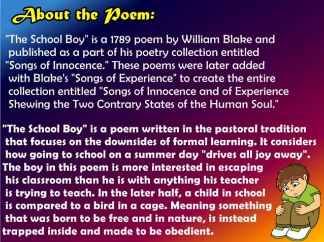 The school boy | PPTX | Poetry | Books and Literature