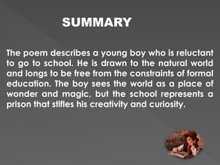the school boy a poem for plus one students first four stanzas ...