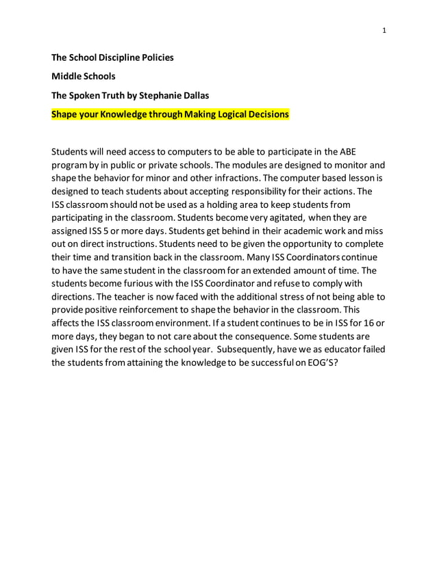 The school discipline policy middle | PDF