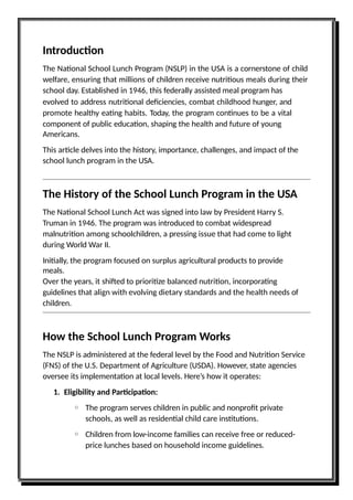 The School Lunch Program in the USA - Nourishing Young Minds for a ...
