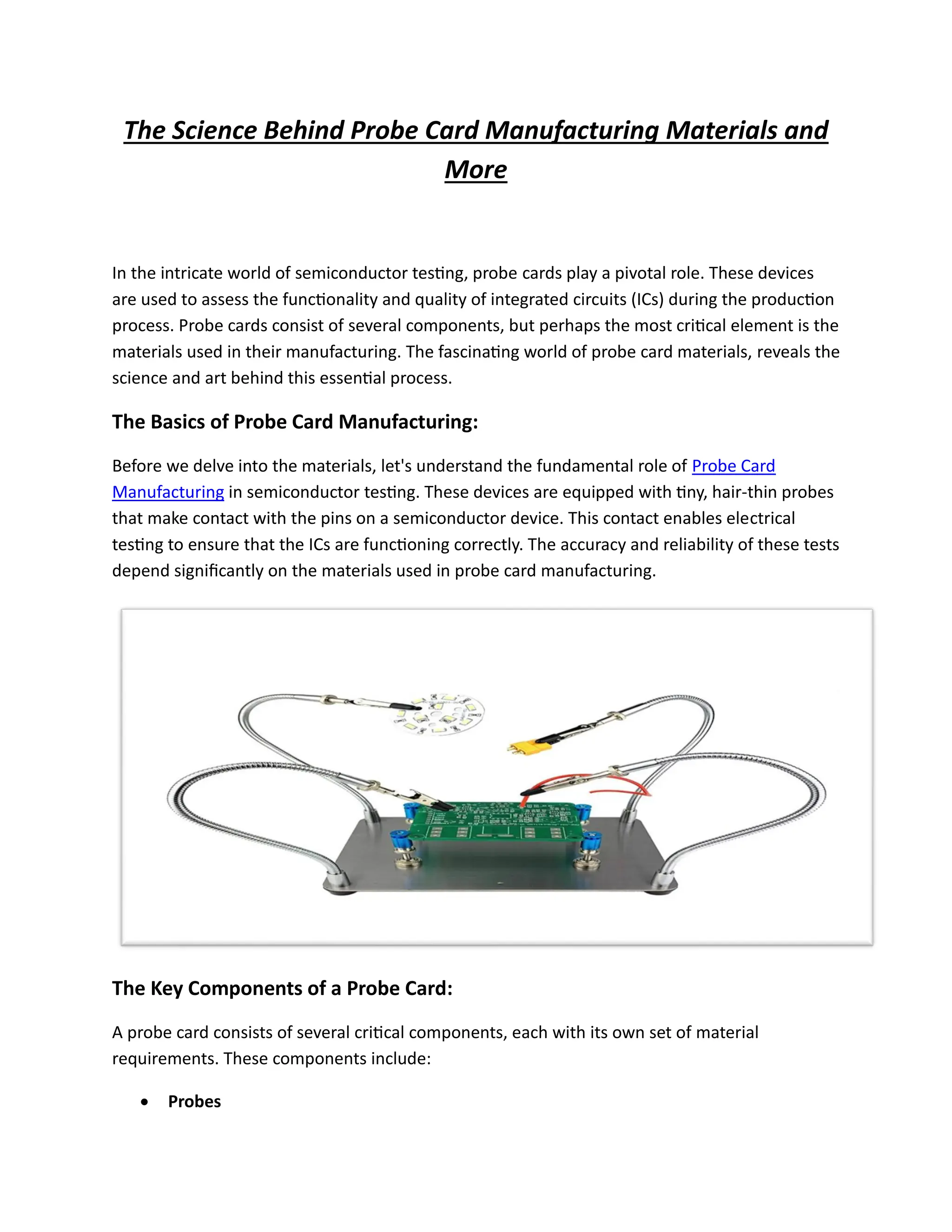 The Science Behind Probe Card Manufacturing Materials and More | PDF