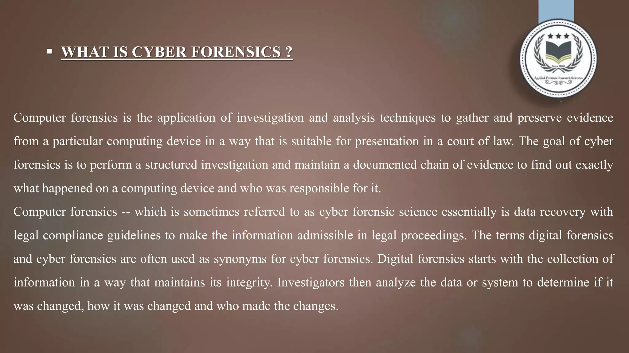 The Scope of Cyber Forensic.pptx | Crime & Harmful Acts to Individuals ...