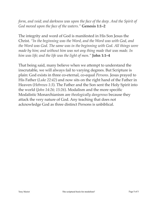 The scriptural basis for modalism? | PDF