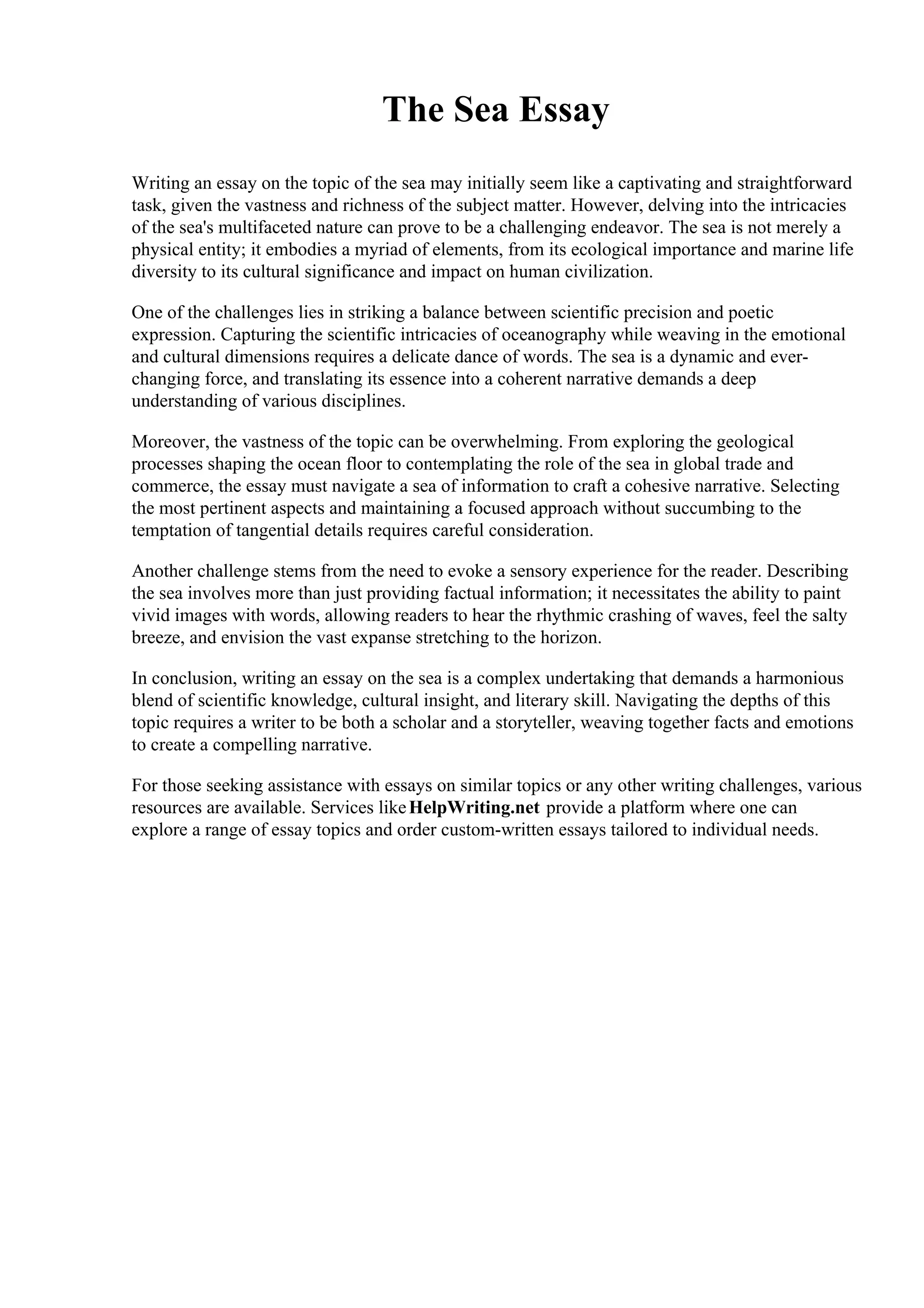 The Sea Essay. Chattahoochee Technical College | PDF