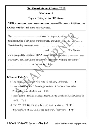 The sea games worksheet 1 | PDF