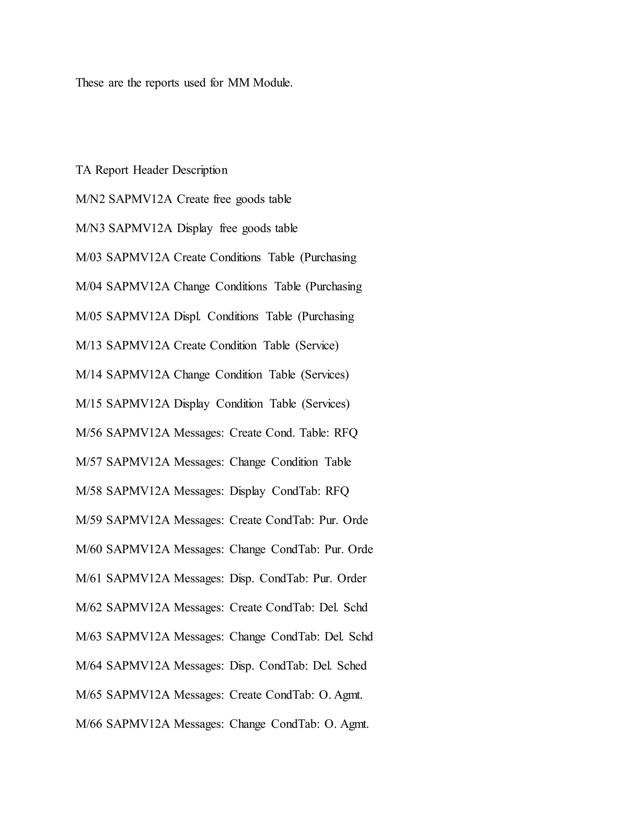 These are the reports used for mm module | PDF