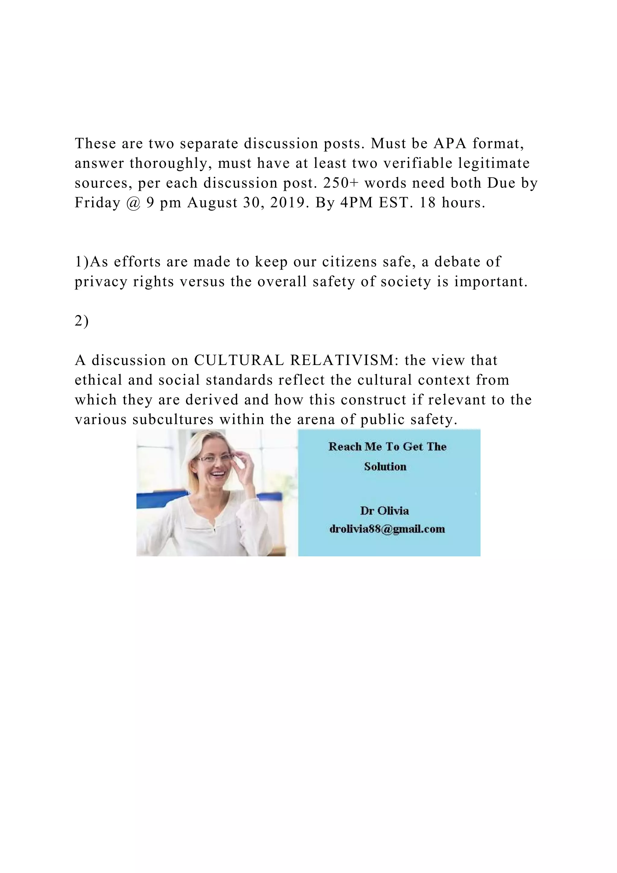 These are two separate discussion posts. Must be APA format, ans.docx