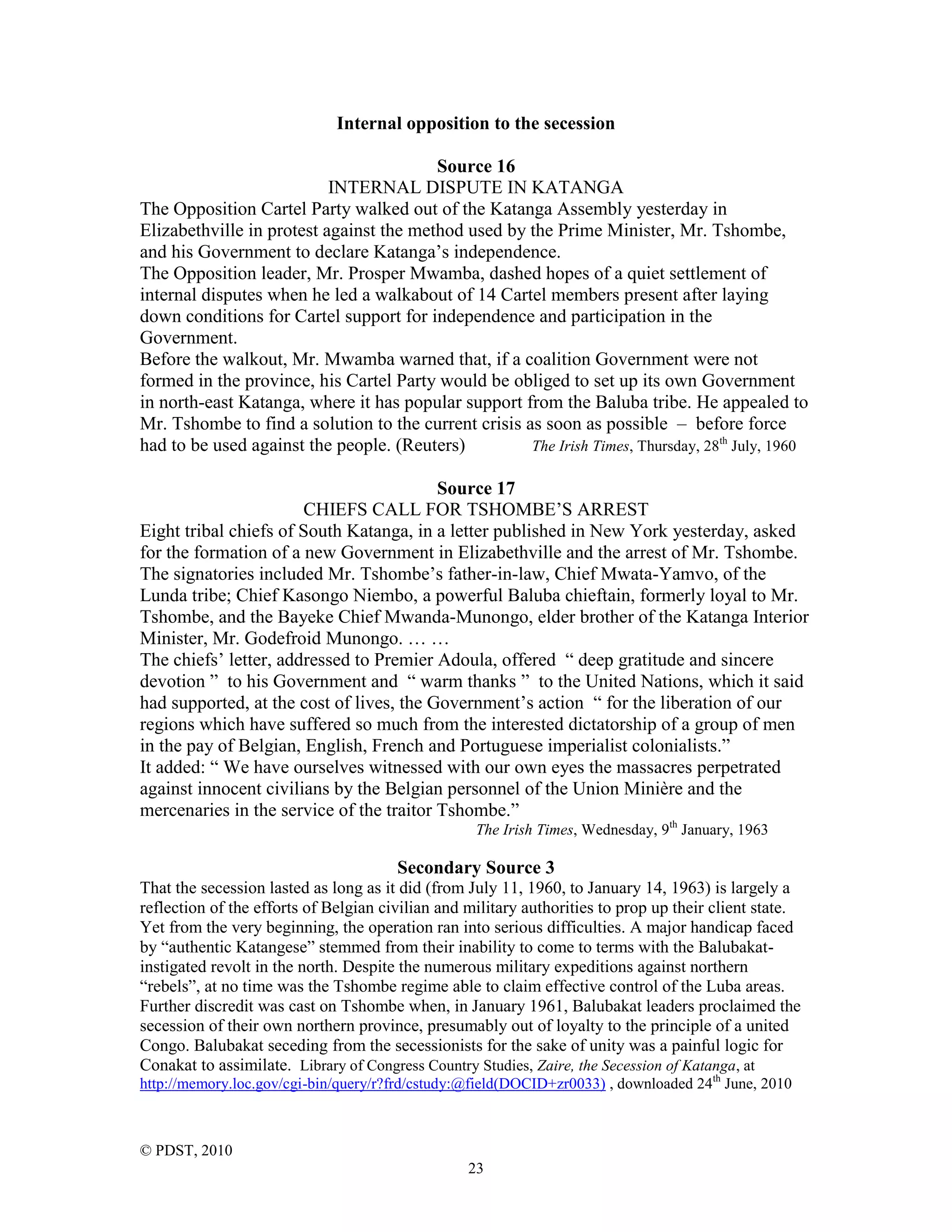 The secession of katanga, 1960 1965 | PDF