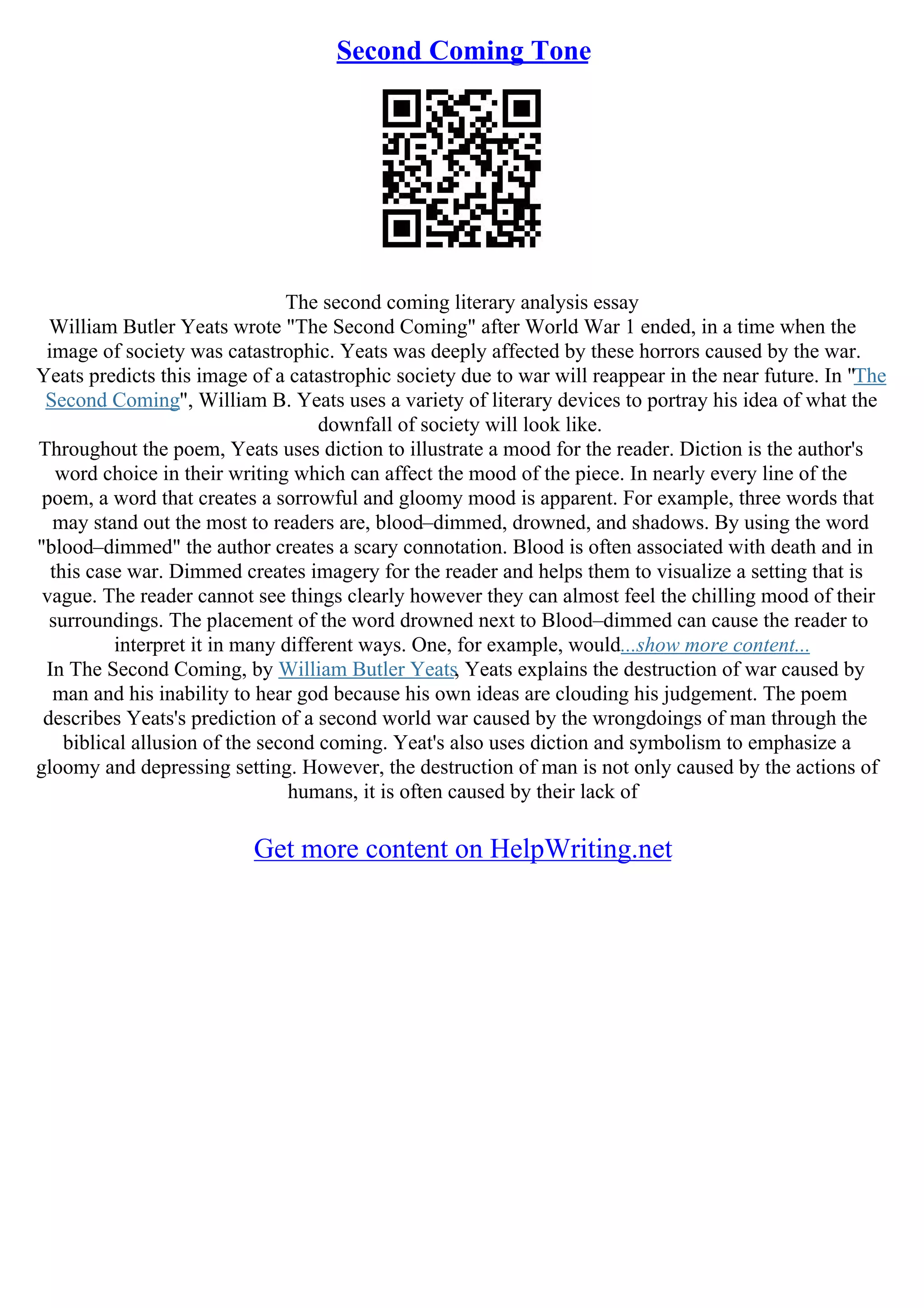 The Second Coming Essay | PDF