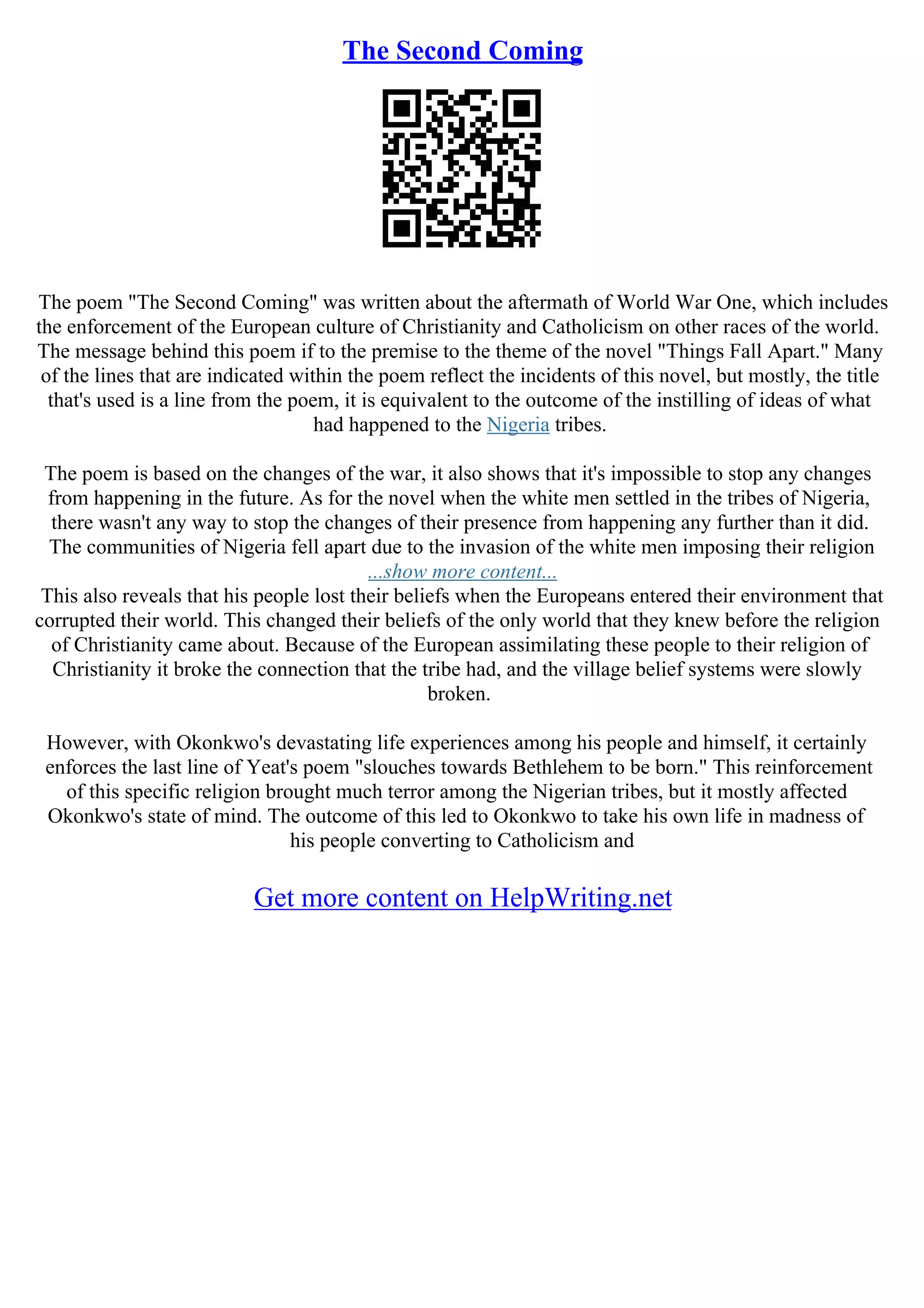 The Second Coming Essay | PDF