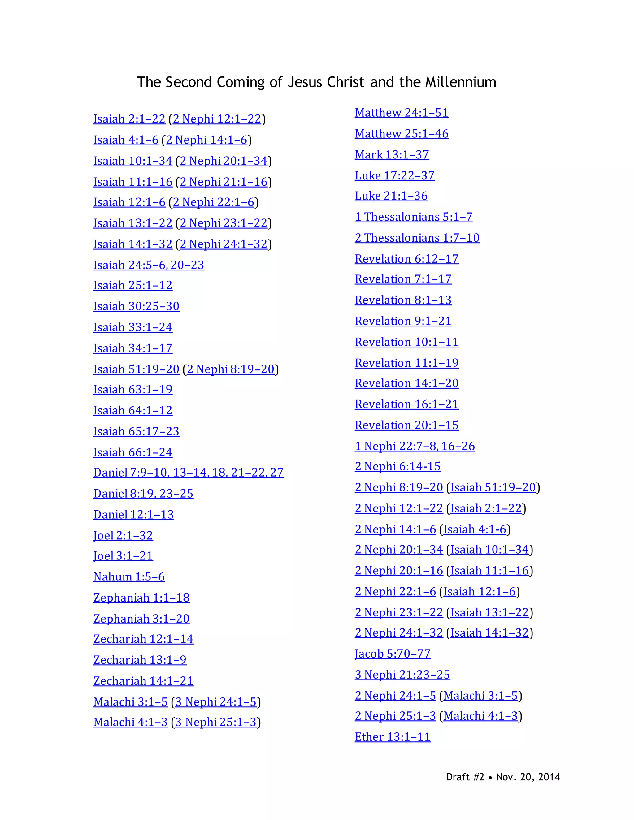 The Second Coming of Jesus Christ and the Millennium (LDS) | DOCX